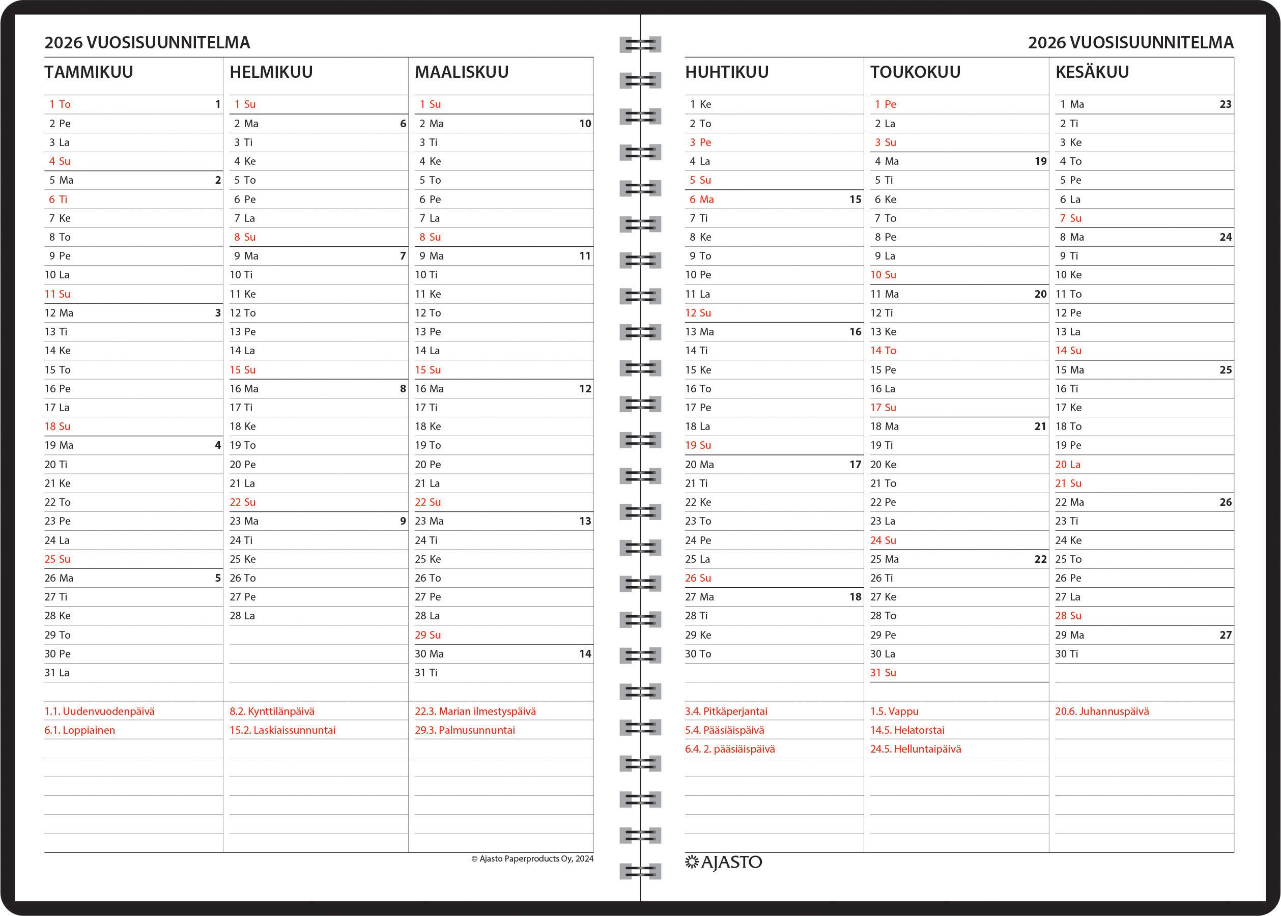Unika mini, musta 2026 - Kalenteri | Suomalainen.com